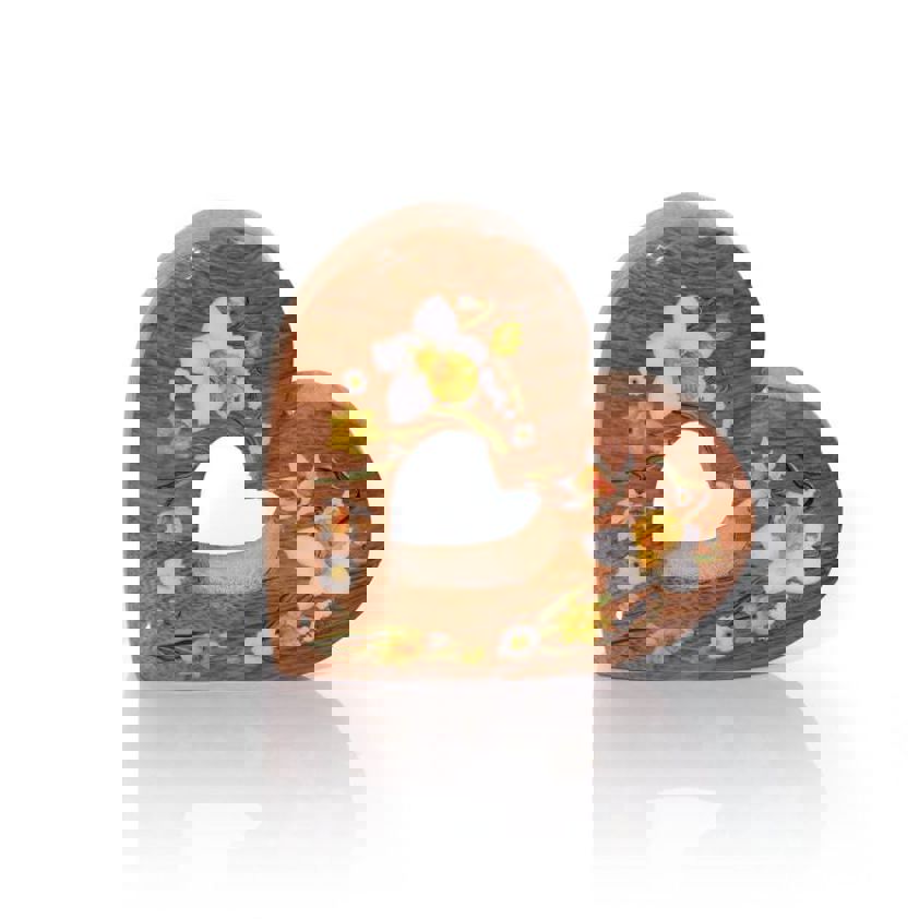 Floral Serenade Mango Wood Heart Block Daffodil Design Small | Gift ...