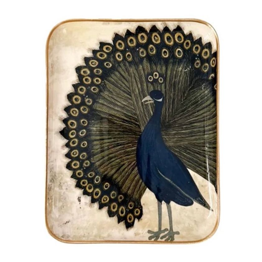 Boncoeurs Peacock Enamelled Tray - a flourish of beauty