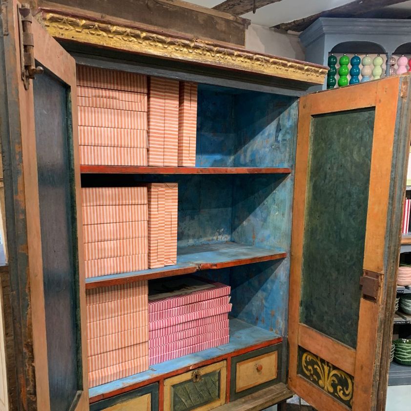 18th Century Spanish Painted Wall Cabinet with Cherub Corbel