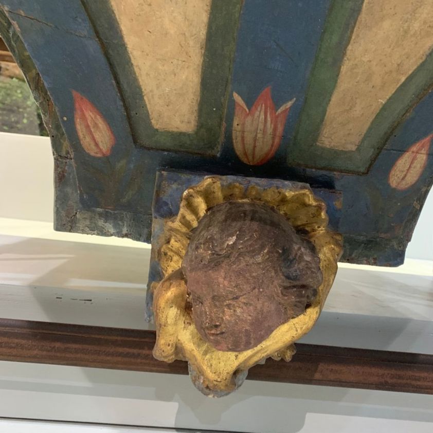 18th Century Spanish Painted Wall Cabinet with Cherub Corbel